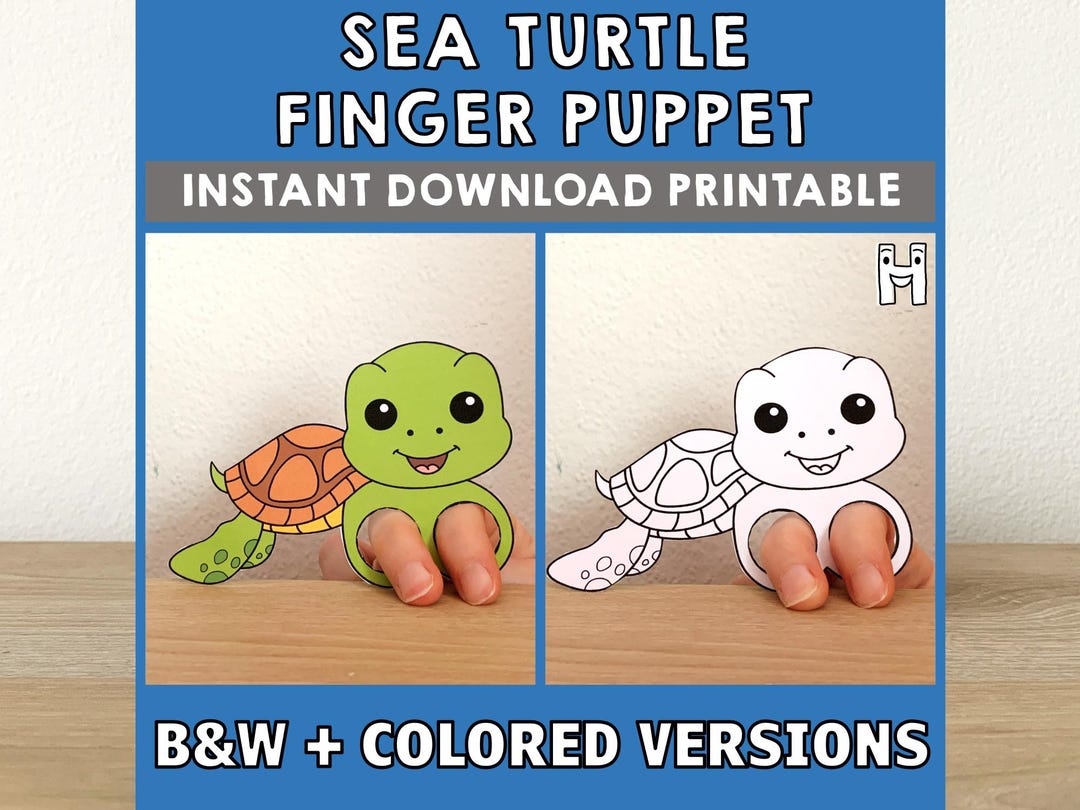 Sea Turtle Paper Craft Printable Ocean Sea Beach Animal Finger Puppet ...
