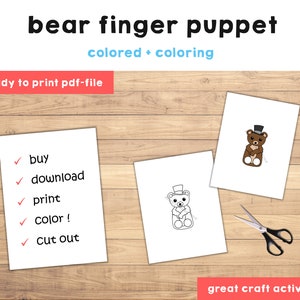 Bear Paper Craft Printable Woodland Animal Finger Puppet Kids Craft ...