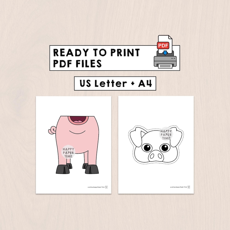 Pig Paper Bag Puppet Printable Farm Animal Craft Activity Cut Paste ...