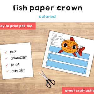 Fish Paper Crown Party Printable Party Hat Kids Craft Ocean Animal ...