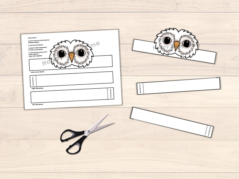 Snowy Owl Paper Crown Party Coloring Paper Hat Printable Kids Craft ...