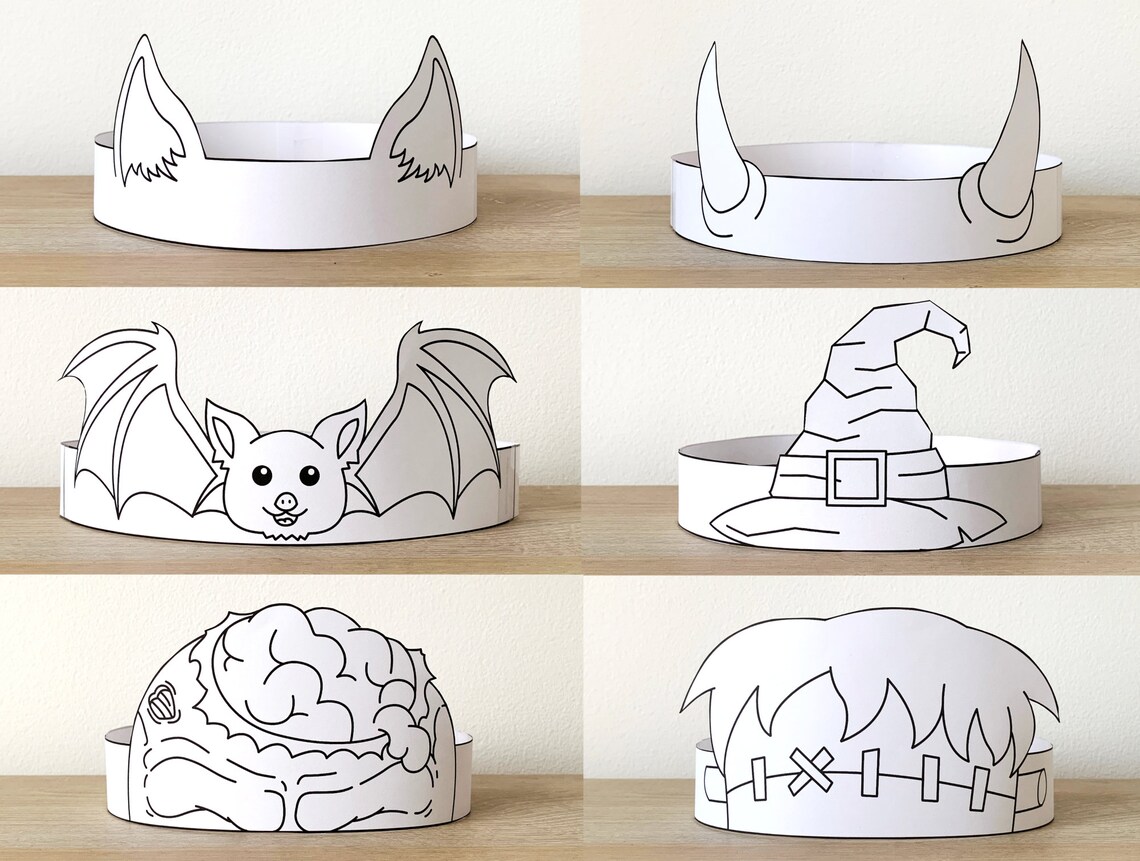Halloween Paper Crowns Witch Zombie Bat Devil Frankenstein - Etsy