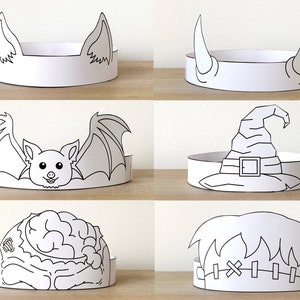 Halloween Paper Crowns Witch Zombie Bat Devil Frankenstein Printable ...