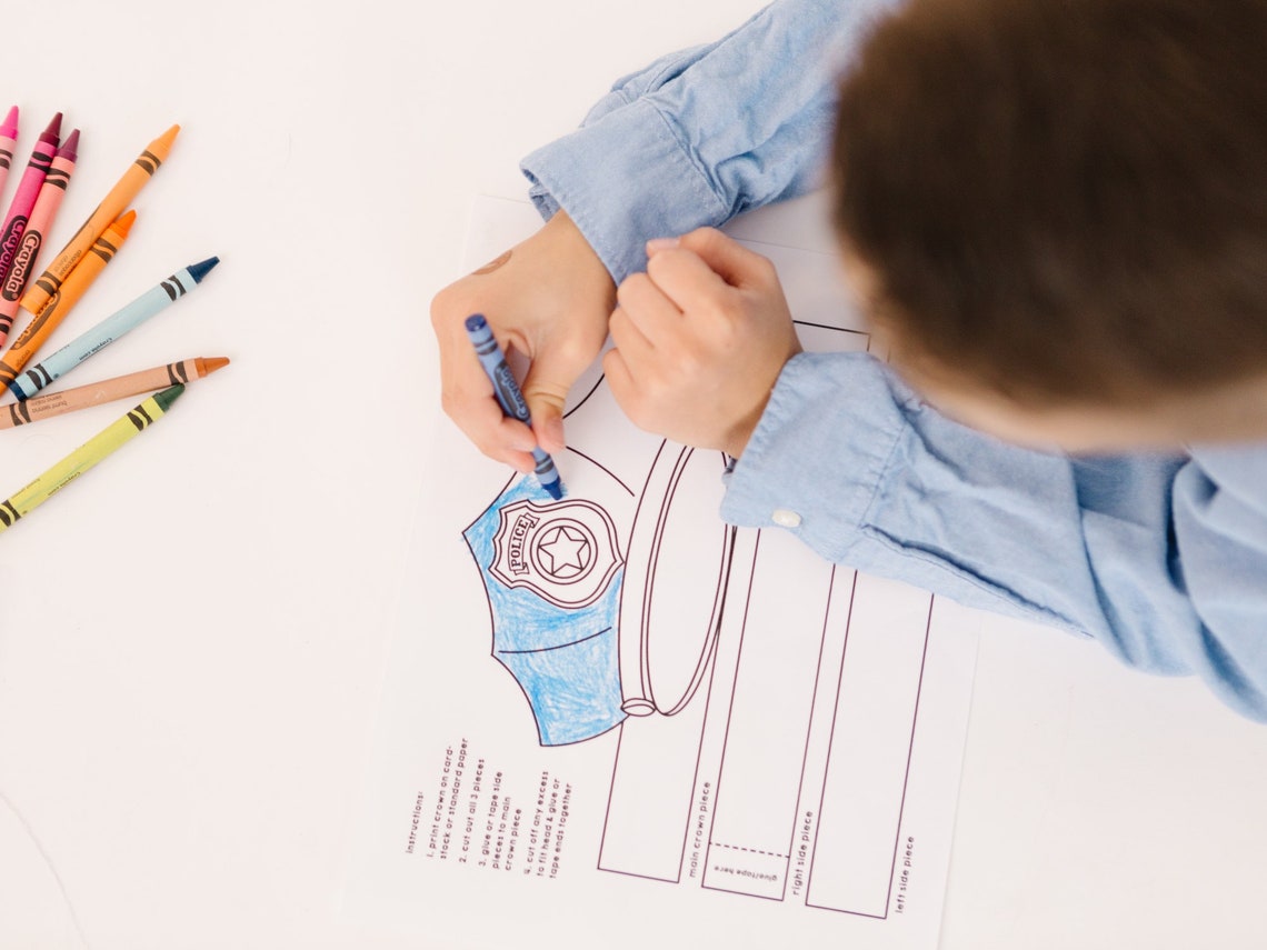 Police Cap Hat Paper Crown Party Coloring Printable Kids Craft - Etsy