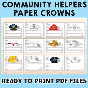 Community Helpers Paper Crowns Police Builder Farmer Nurse Mail Carrier ...