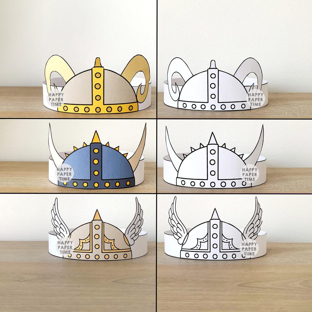 Viking Helmet Paper Hat Crown Headband Activity Printable Kids Medieval ...