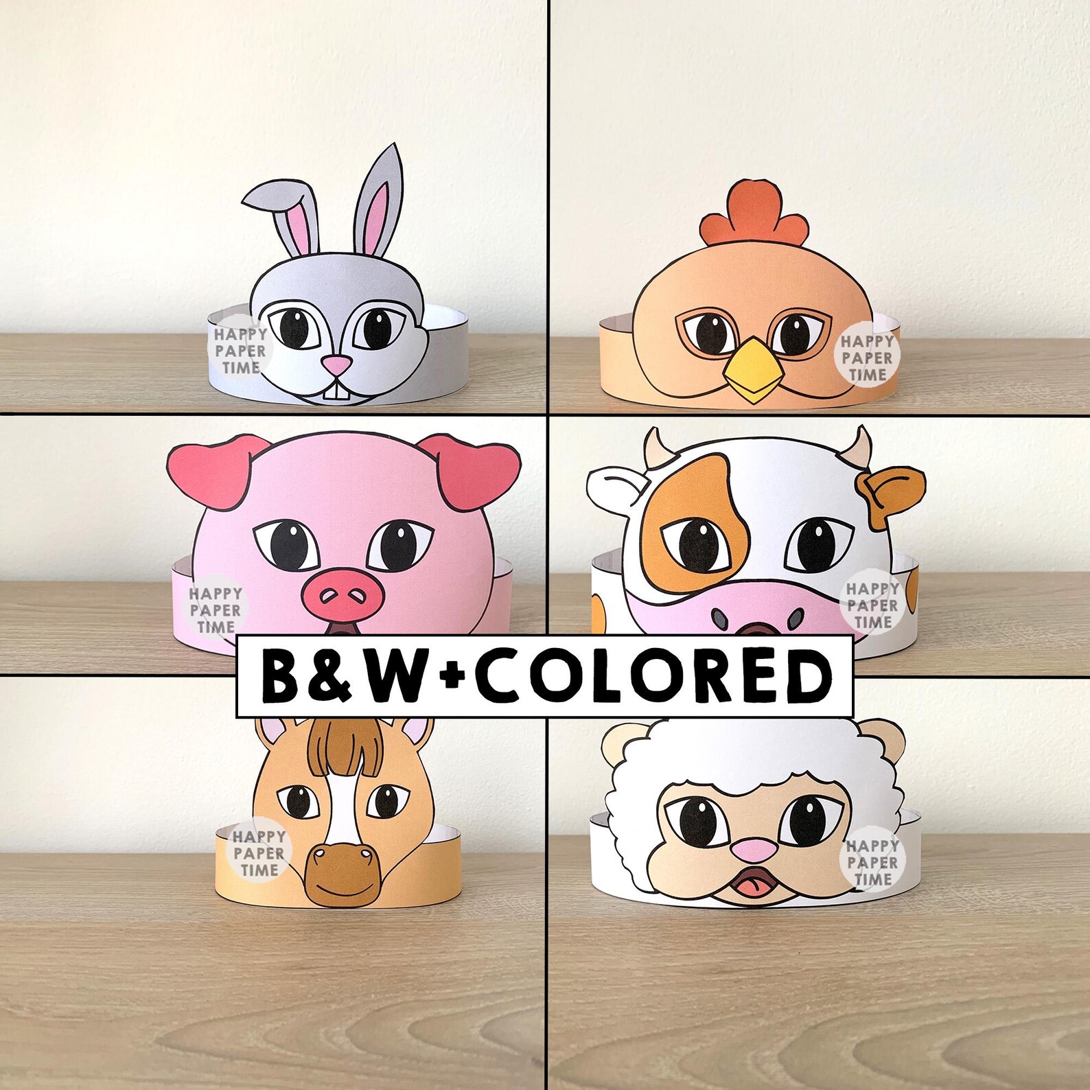 Farm Animals Paper Crowns Pig Pony Cow Rabbit Sheep Chicken Printable ...
