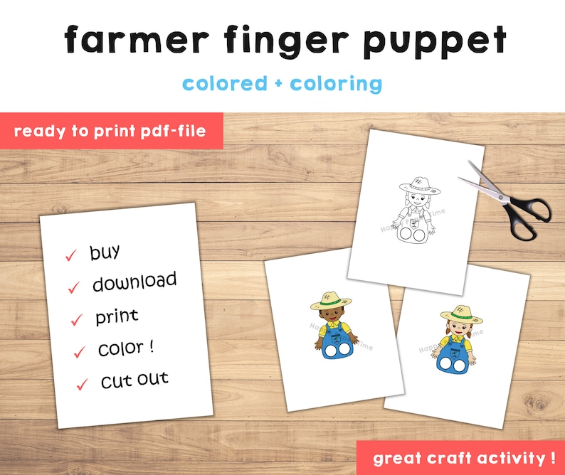 Farmer Paper Craft Printable Community Helper Finger Puppet - Etsy