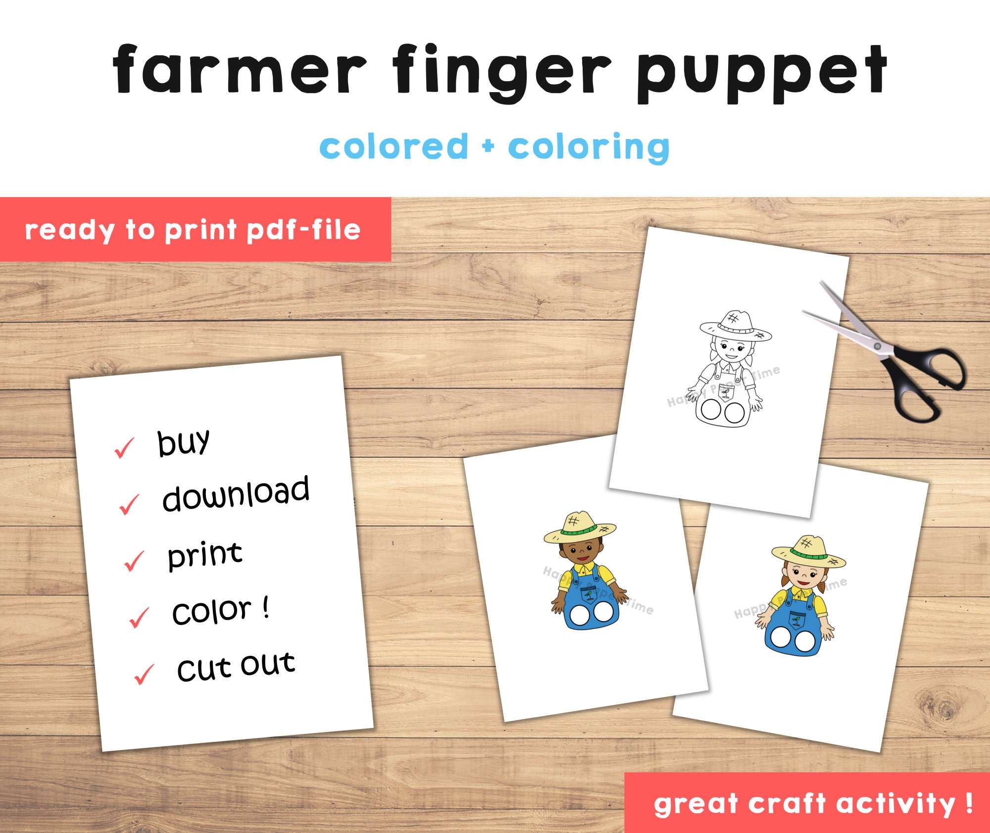 Farmer Paper Craft Printable Community Helper Finger Puppet Kids Farm ...