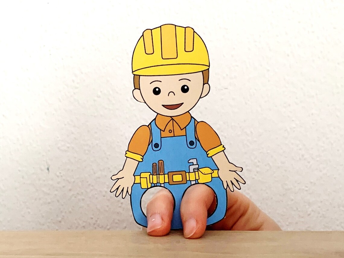 Construction Worker Paper Craft Printable Community Helper Finger ...
