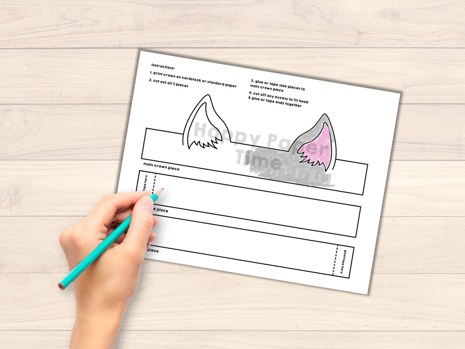 Cat Ears Paper Crown Party Coloring Printable Kids Craft Kitten Pussy ...