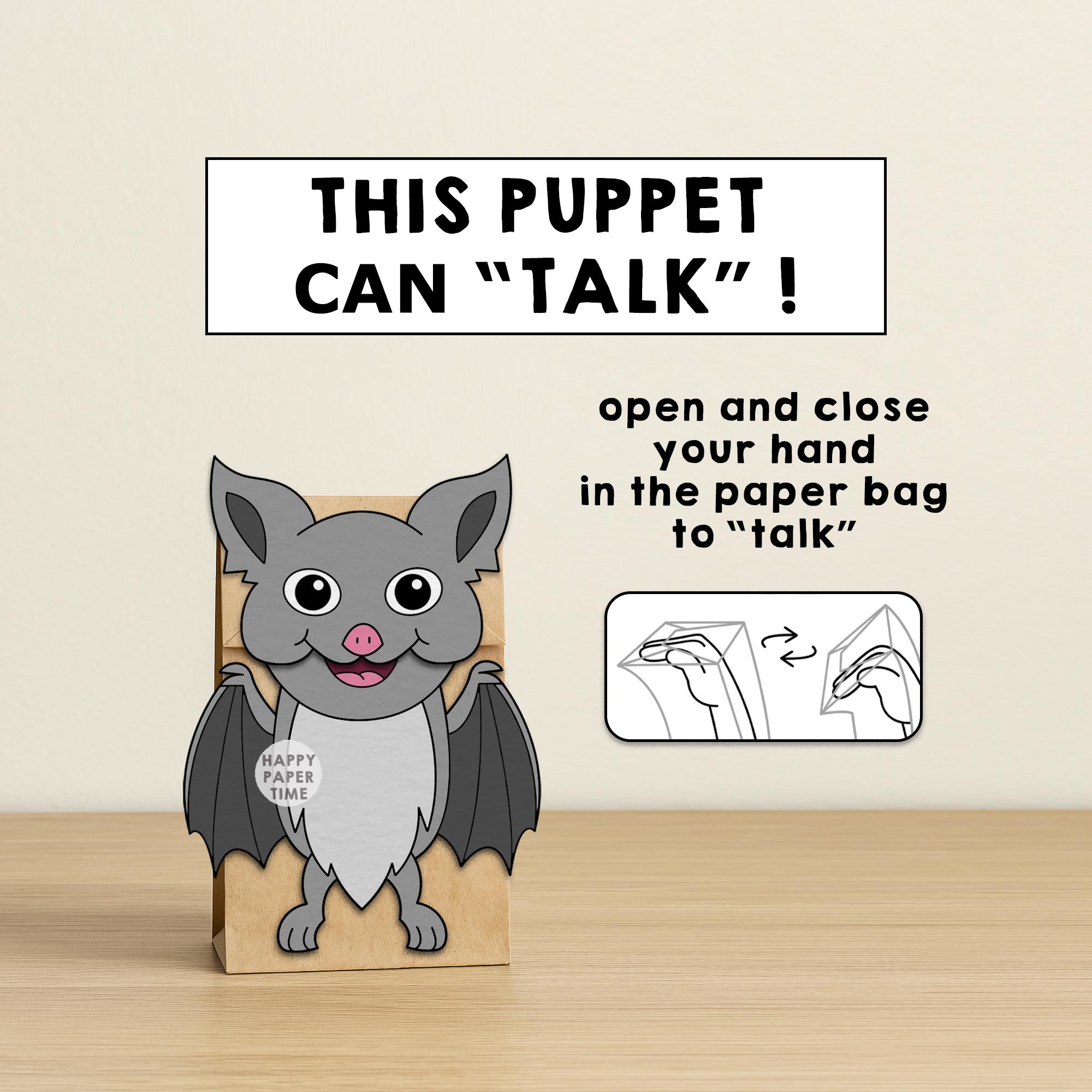 Bat Paper Bag Puppet Printable Halloween Craft Activity Cut Paste ...