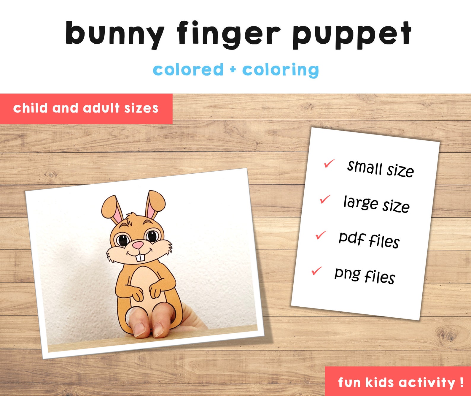 Bunny Paper Craft Printable Pet Animal Finger Puppet Rabbit Kids Craft ...