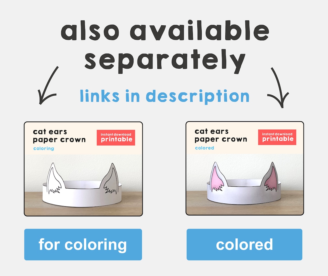 Cat Ears Paper Crown Party Coloring Printable Kids Craft - Etsy