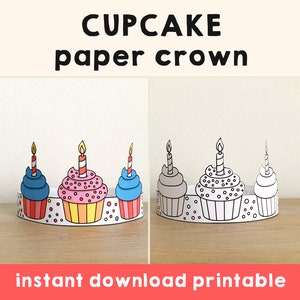 Birthday Cupcake Paper Crown Party Activity Printable Kids Coloring ...