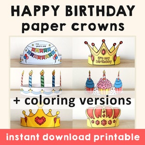 Happy Birthday Paper Crowns Party B-day Printable Kids Craft Birthday ...
