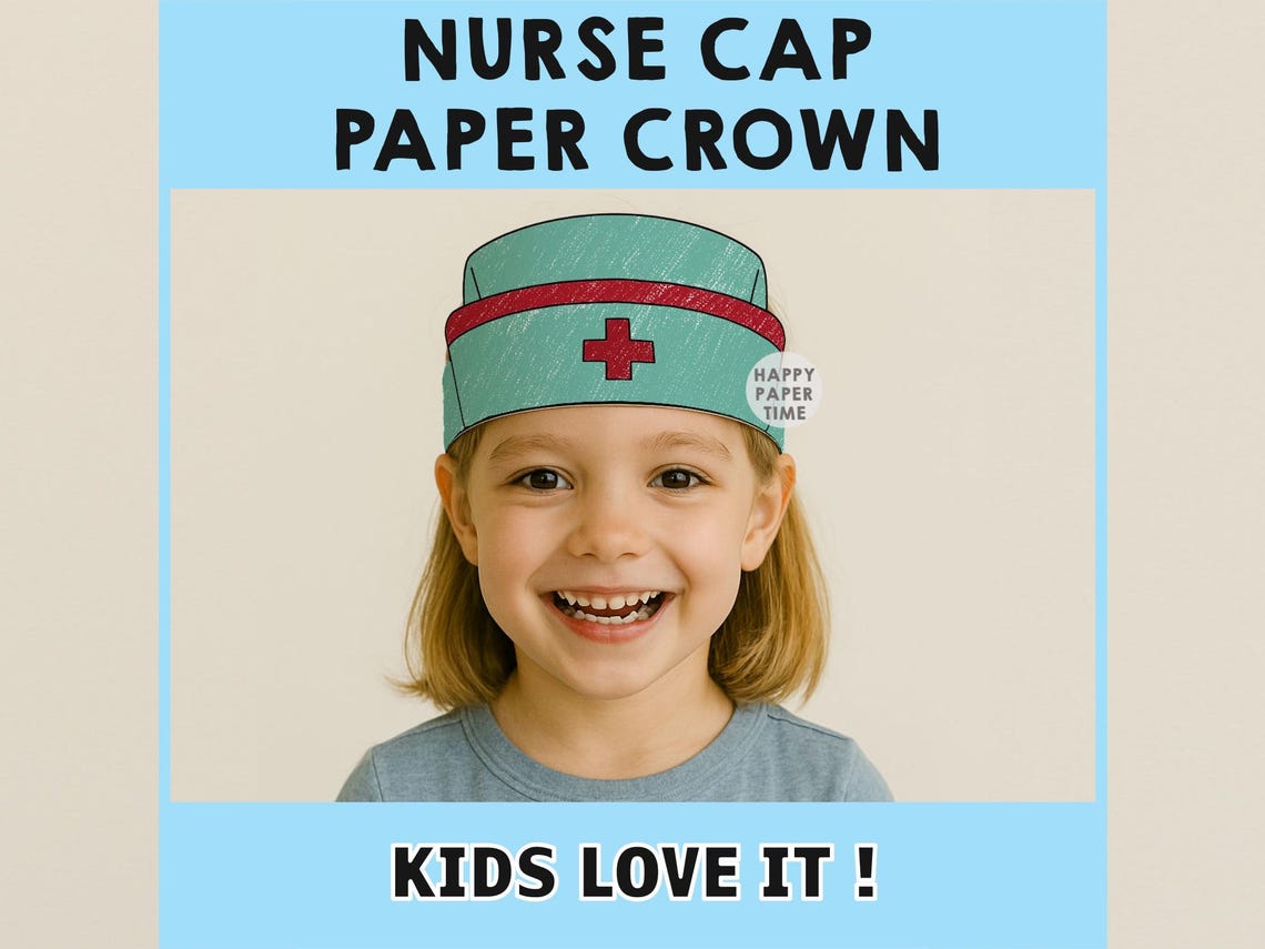 Nurse Cap Hat Paper Crown Party Coloring Printable Kids Craft Doctor ...
