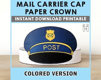 Printable Colored Postman Paper Cap Pdf Template Instant Download Kids ...