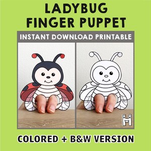 Ladybug Paper Craft Finger Puppet Coloring Activity Bugs Insects ...