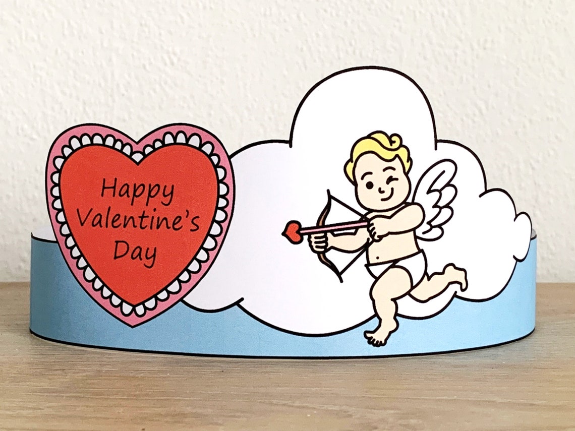 Valentine's Day Paper Crown Party Activity Cupid Printable Kids Easy ...