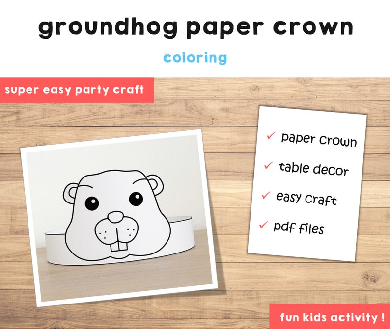 Groundhog Day Paper Crown Party Coloring Printable Kids Craft - Etsy