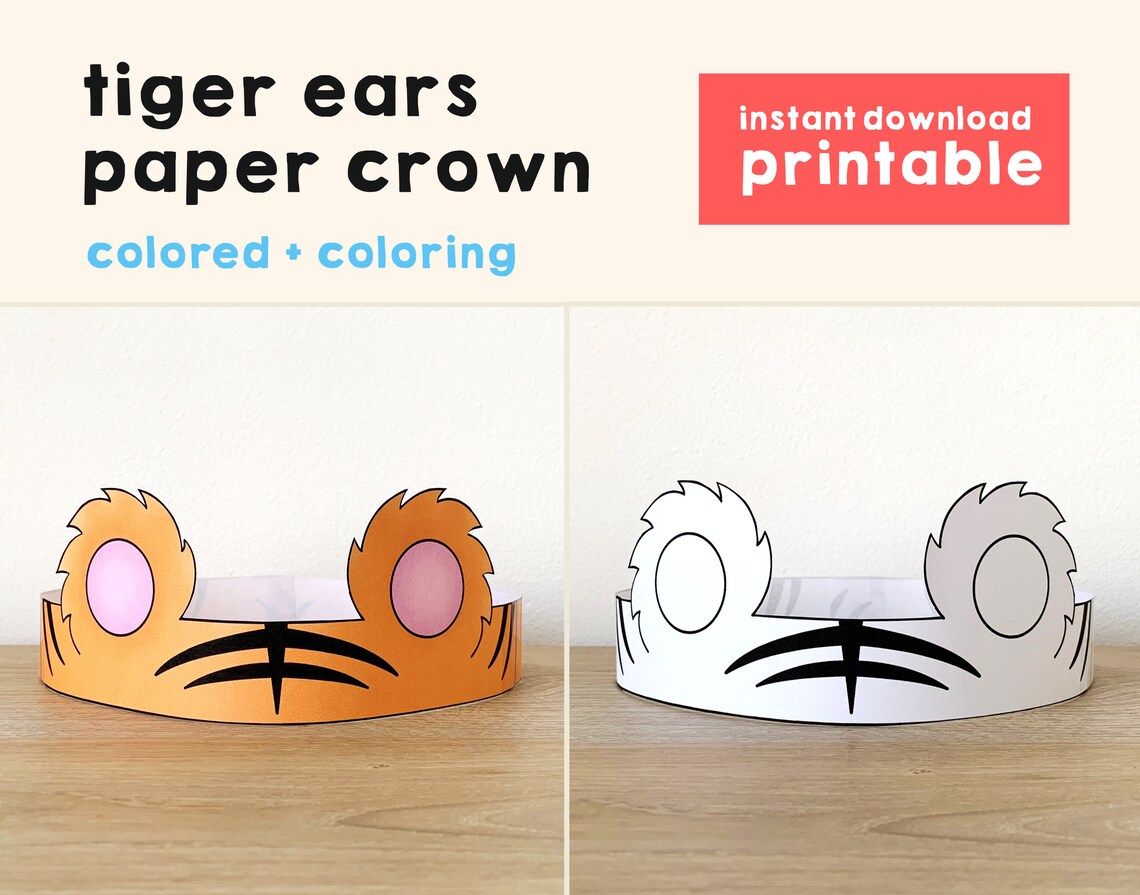 Tiger Ears Paper Crown Party Coloring Printable Kids Craft - Etsy Canada