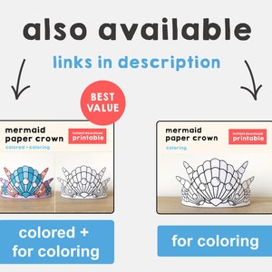Mermaid Paper Crown Coloring Printable Kids Craft Mermaid Birthday ...