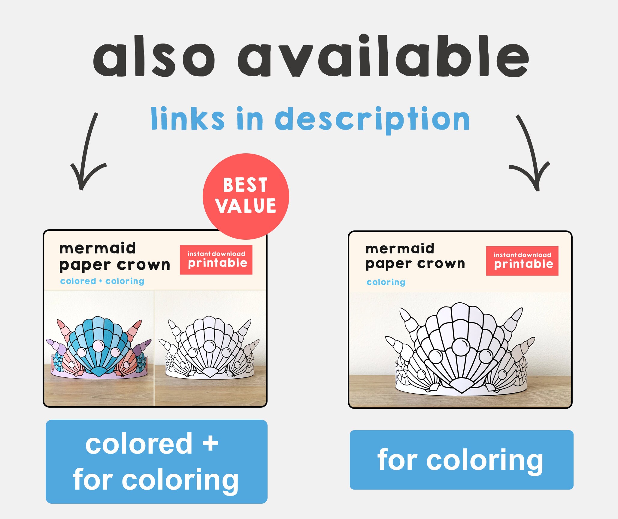 Mermaid Paper Crown Coloring Printable Kids Craft Mermaid | Etsy