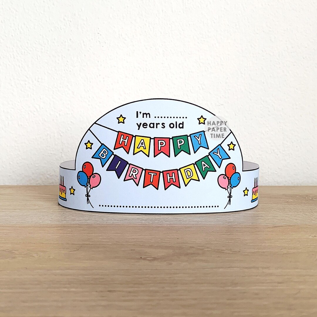 Happy Birthday Paper Crown Party Activity Printable Kids Template Craft ...