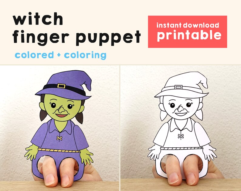 Witch Paper Craft Printable Halloween Spooky Day Finger Puppet - Etsy