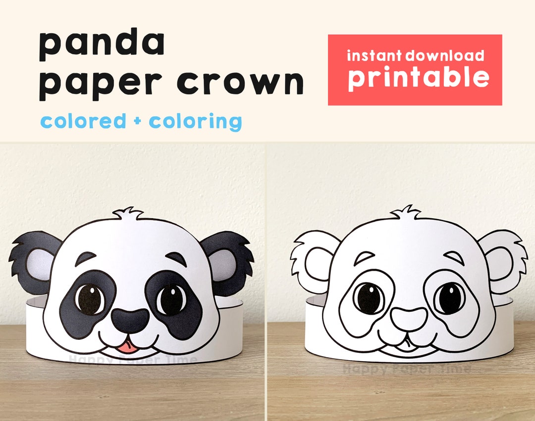Panda Paper Crown Party Coloring Printable Kids Craft Woodland Birthday ...