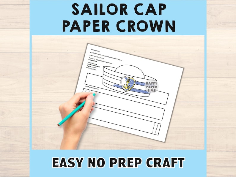 Sailor Hat Cap Paper Crown Party Coloring Printable Kids Craft Sea ...