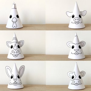 Farm Animal Party Hats Paper Printable Table Pig Horse Cow Rabbit Sheep ...