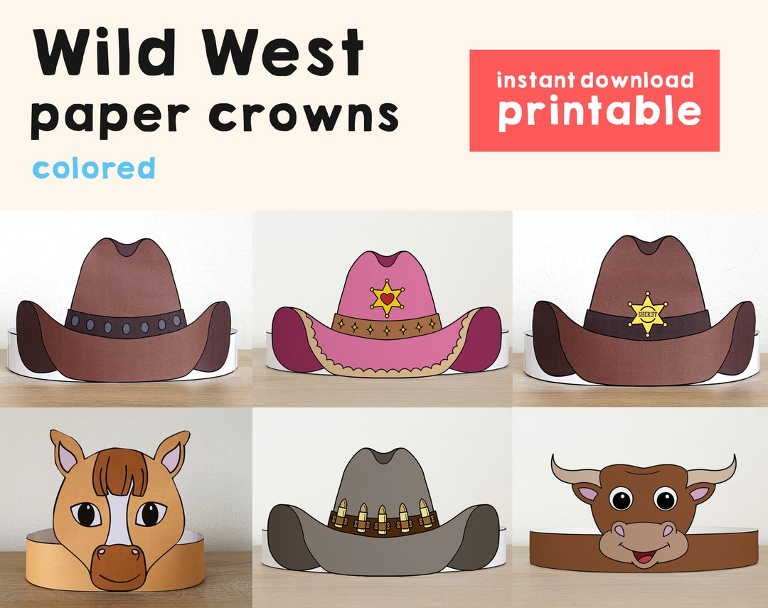 Wild West Paper Crown Headband Cowboy Sheriff Cowgirl Party Activity ...