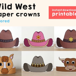 Wild West Paper Crown Headband Cowboy Sheriff Cowgirl Party Activity ...