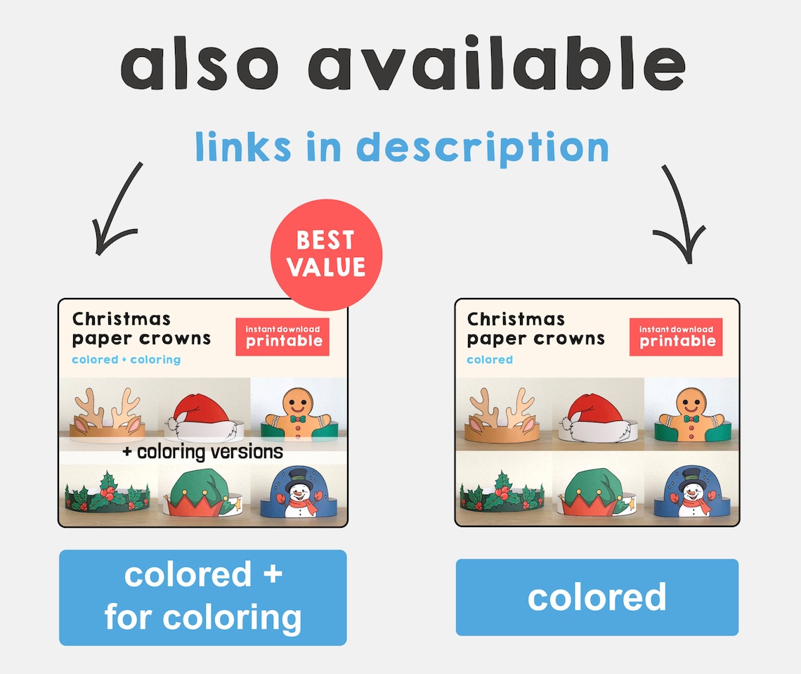 Christmas Paper Crowns Coloring Activity Printable Kids Craft | Etsy