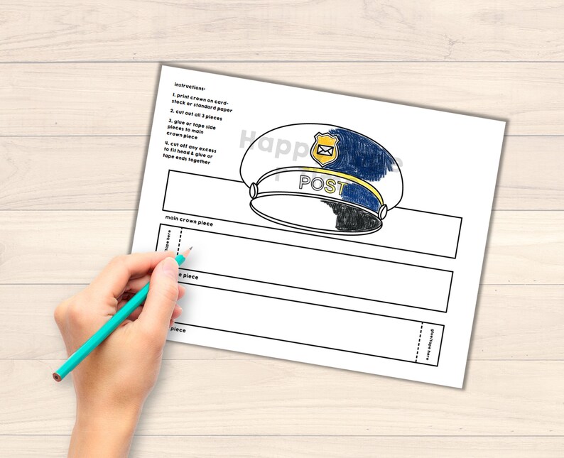 Postman Cap Hat Paper Crown Party Coloring Printable Kids | Etsy Singapore