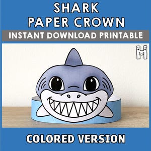 Shark Paper Crown Party Costume Printable Party Hat Kids Craft Ocean ...