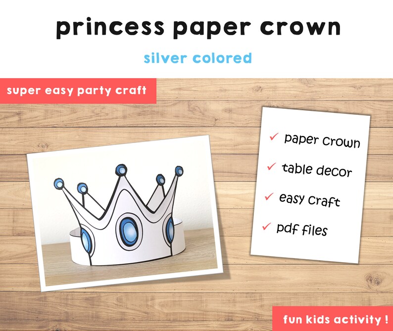 Princess Paper Crown Coloring Printable Kid Craft Princess - Etsy