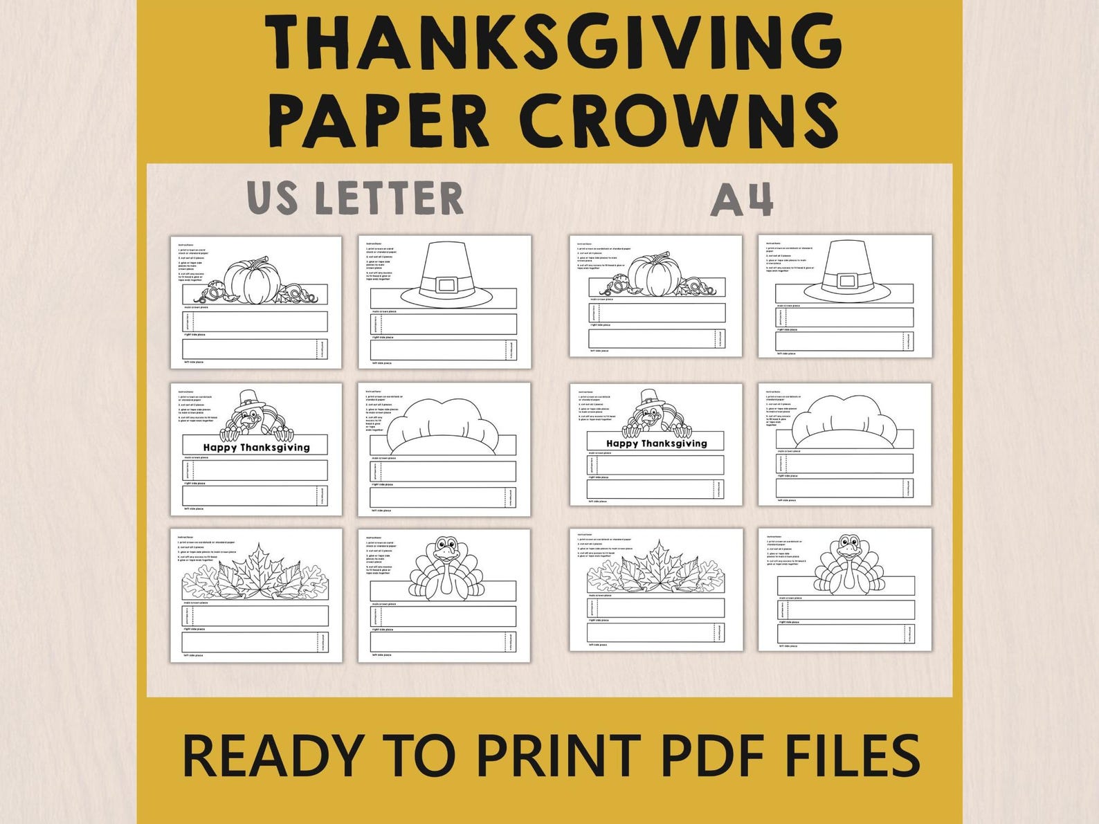 Thanksgiving Paper Headbands Crowns Hats Craft Coloring Printable Kids ...