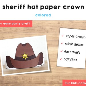 Sheriff Hat Paper Crown Party Costume Printable Kids Craft Wild West ...