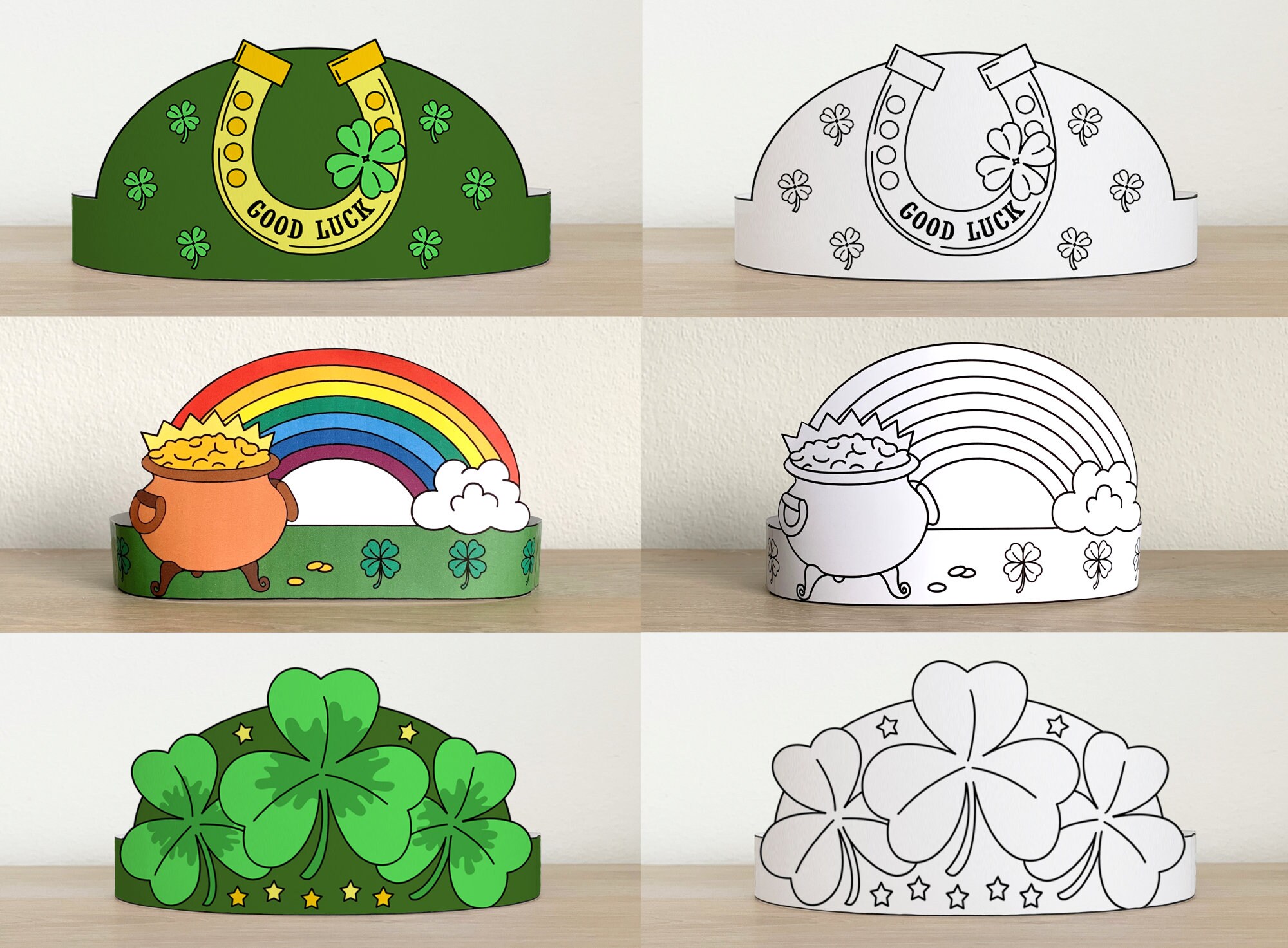 St Patrick's Day Paper Crowns Headbands Leprechaun Gold Party Coloring ...