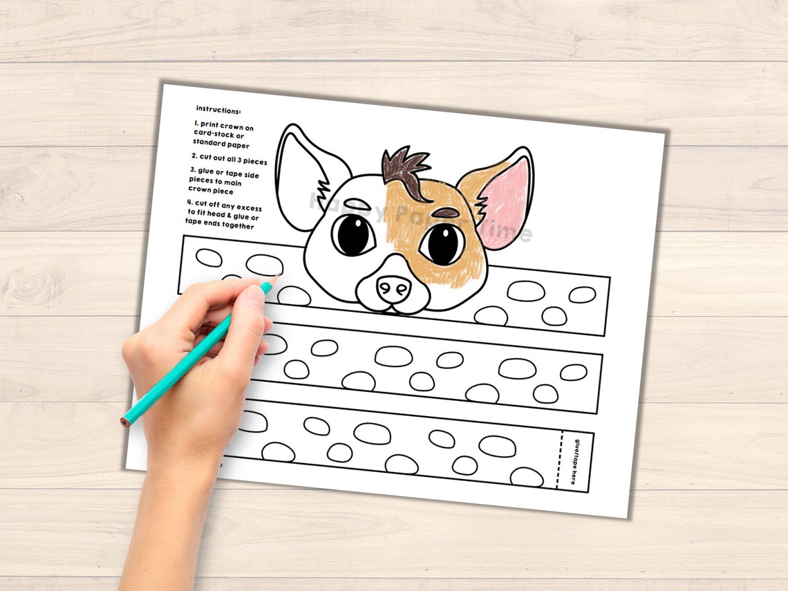 Hyena Paper Crown Party Coloring Printable Kids Craft African - Etsy