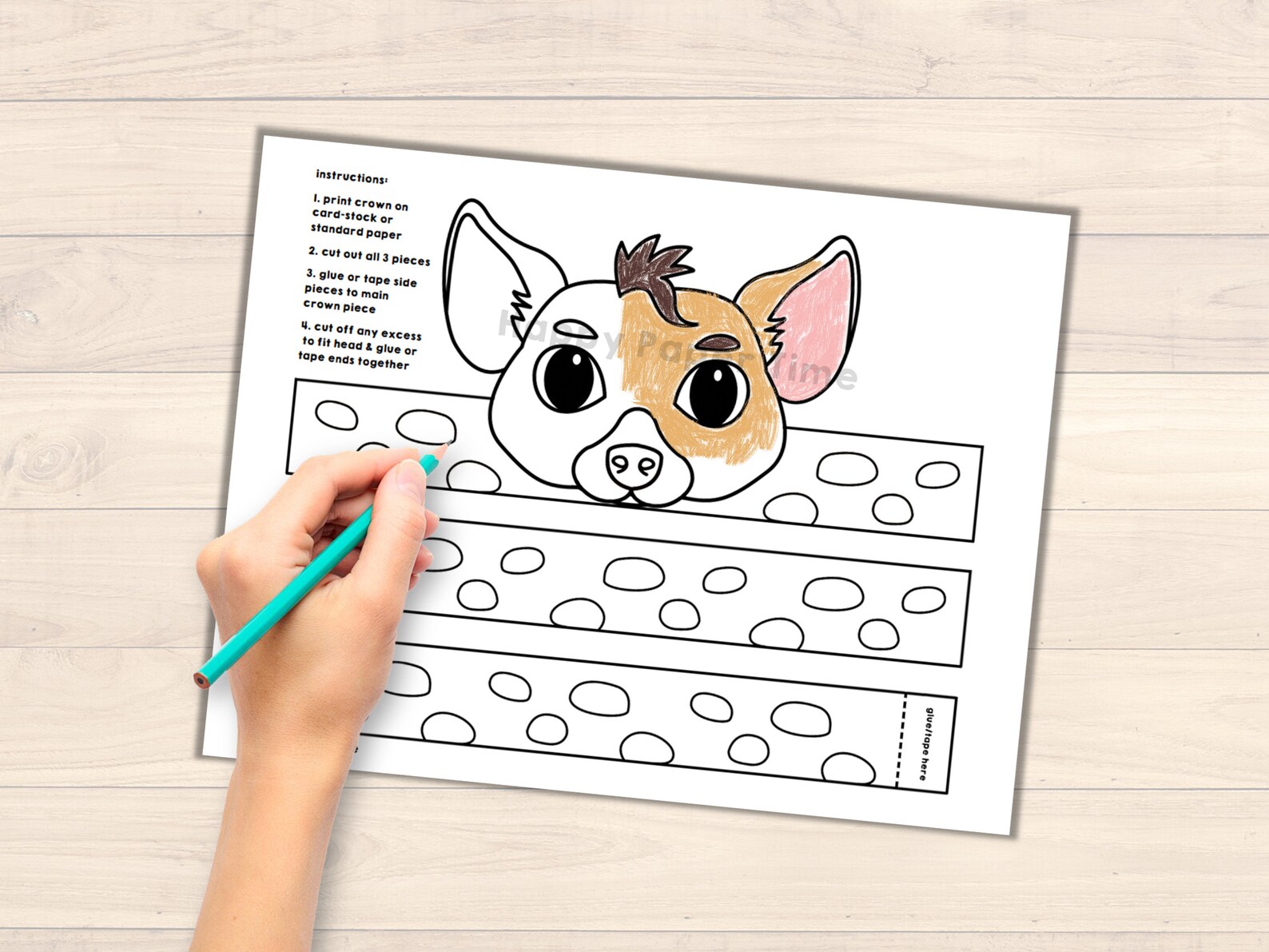 Hyena Paper Crown Party Coloring Printable Kids Craft African Birthday ...