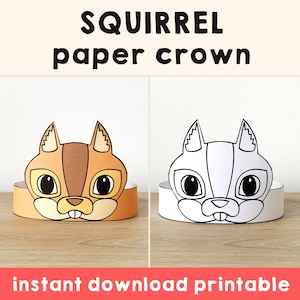 Squirrel Paper Crown Party Coloring Printable Kids Craft Woodland ...