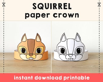 Squirrel Paper Coloring Crown, Animal Paper Hat for Kids, Instant ...