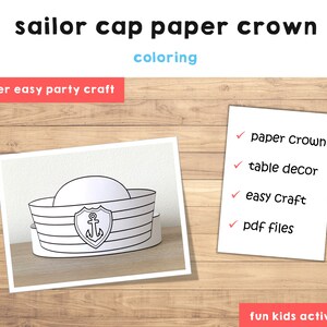 Sailor Hat Cap Paper Crown Party Coloring Printable Kids Craft Sea ...
