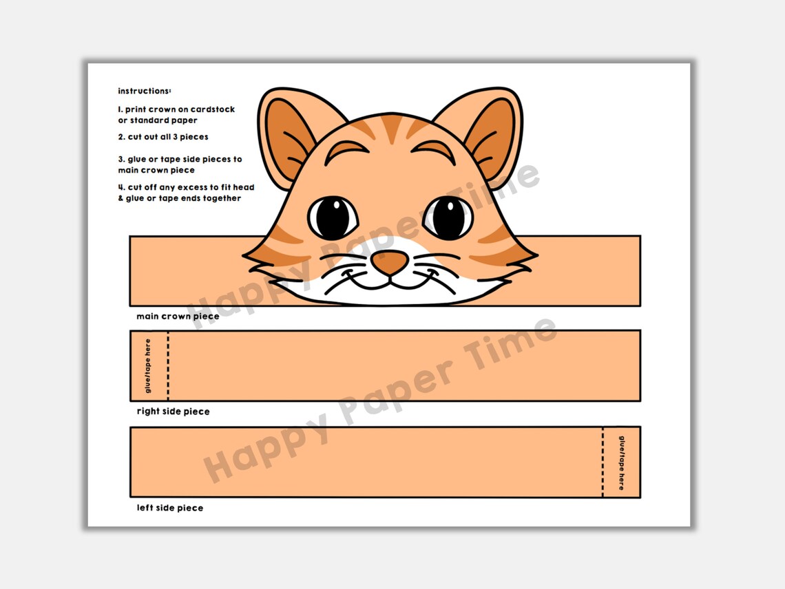 Cat Paper Crown Headband Pet Animal Printable Kids Craft - Etsy
