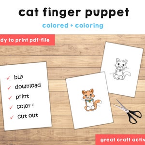 Cat Kitten Paper Craft Printable Pet Animal Finger Puppet Kids Craft ...