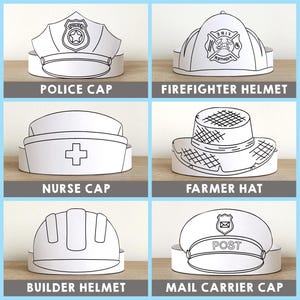 Community Helpers Paper Crowns Police Builder Farmer Nurse Postman ...